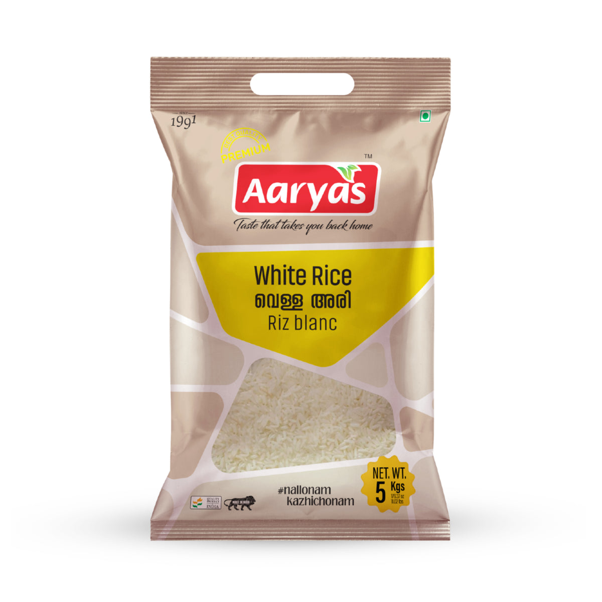 Aaryas Foods White Raw Rice, Pachari 5Kg | BigTrolley